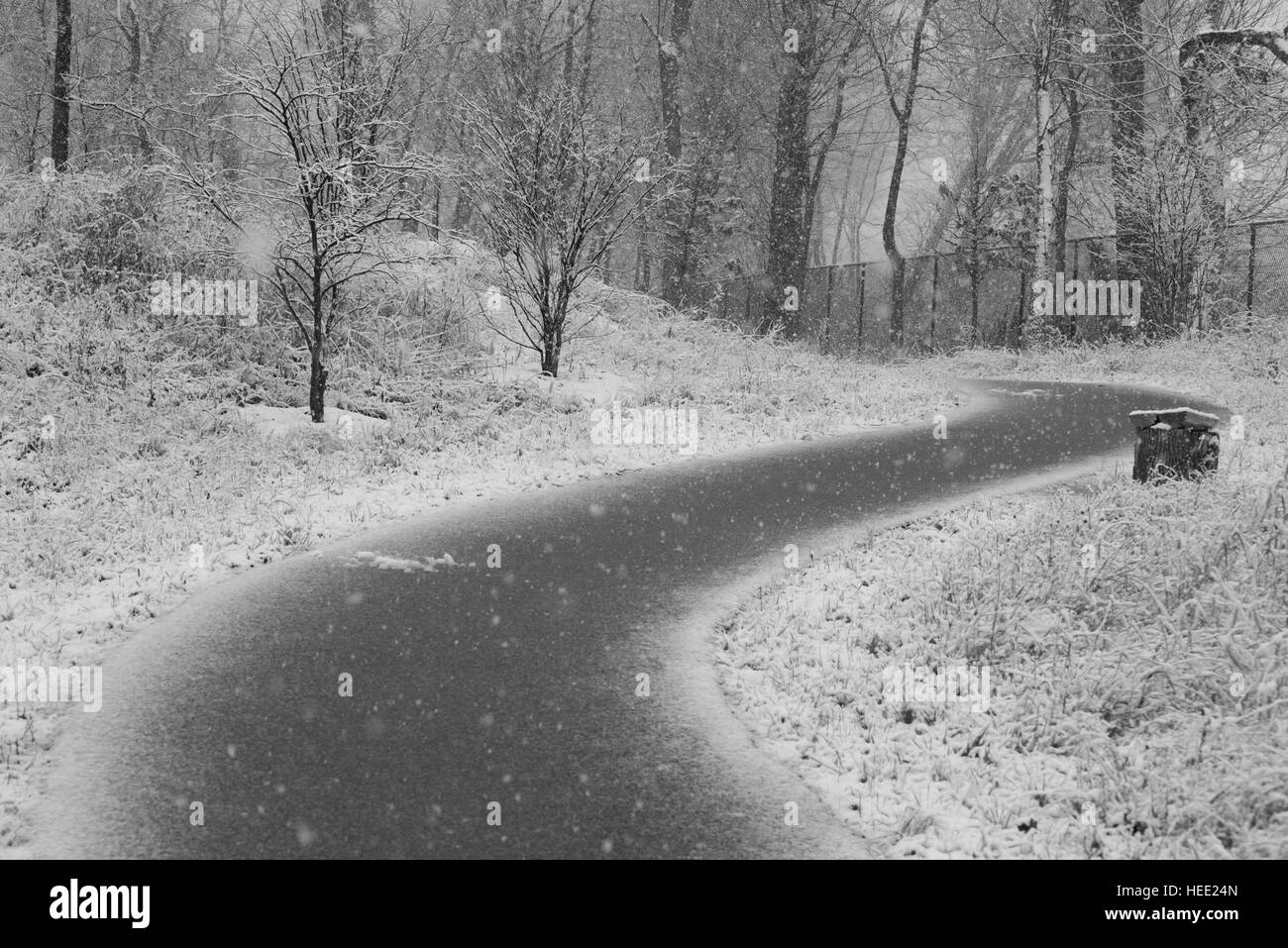 Frozen river under snow ice Black and White Stock Photos & Images - Alamy
