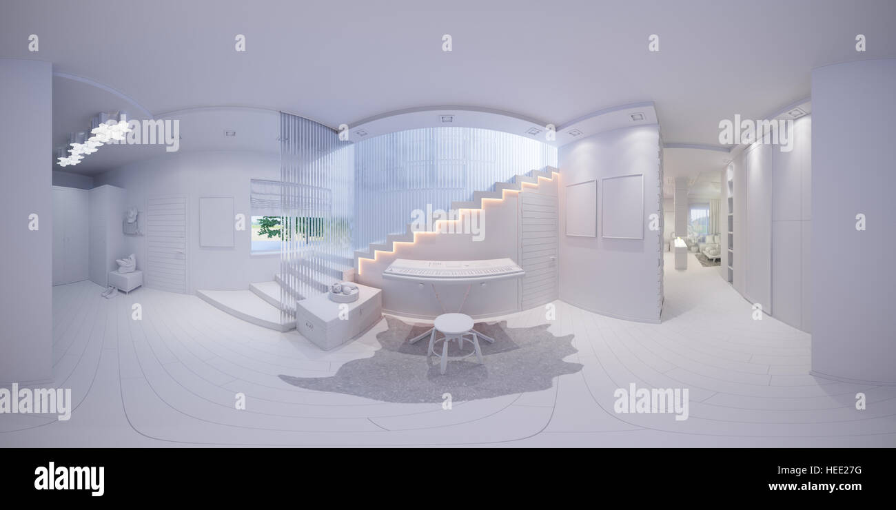 3d illustration spherical 360 degrees, seamless panorama of staircase ...