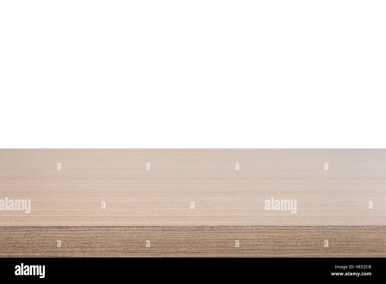 Empty top of wooden table or counter isolated on white background. For ...
