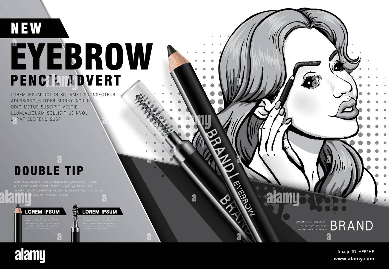 new eyebrow pencil advert ad, retro comic woman using the eyebrow ...