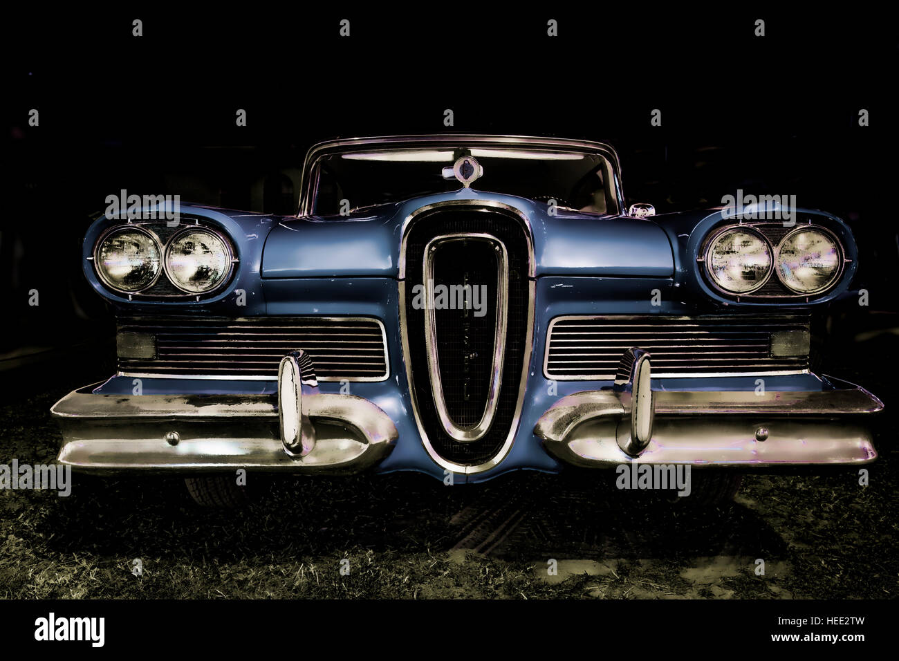 Front grill of Edsel car taken at night Stock Photo - Alamy