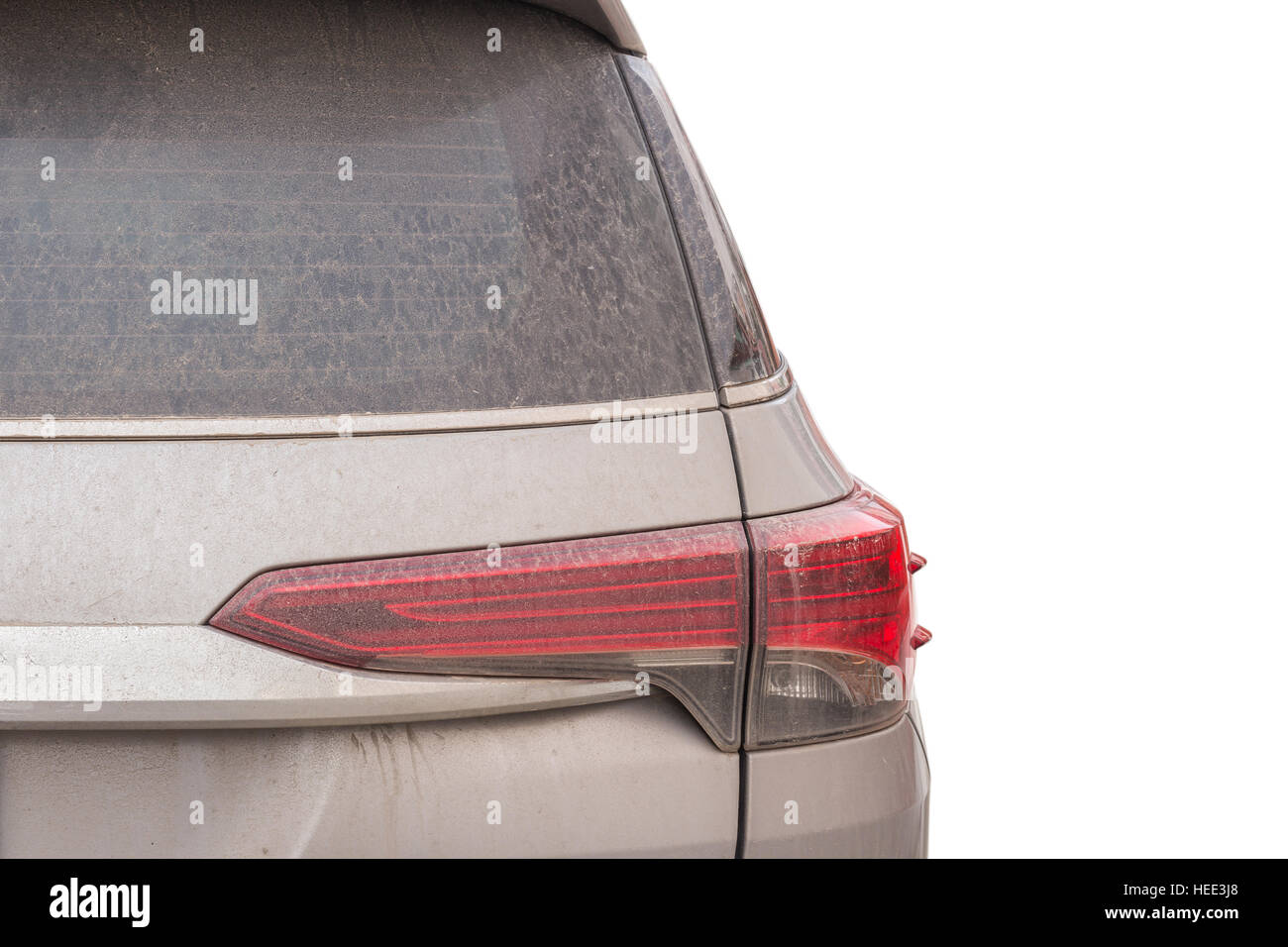 Backside of dirty car isolated on white background. Saved with clipping ...