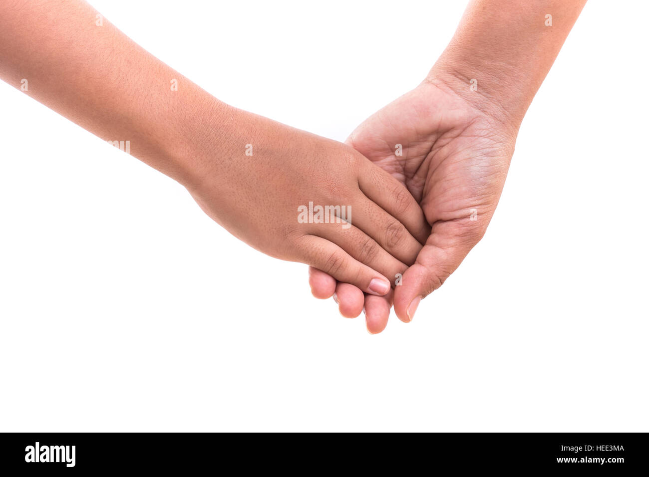 Mother holding her daughter hand. Help or support concept. Isolated on ...