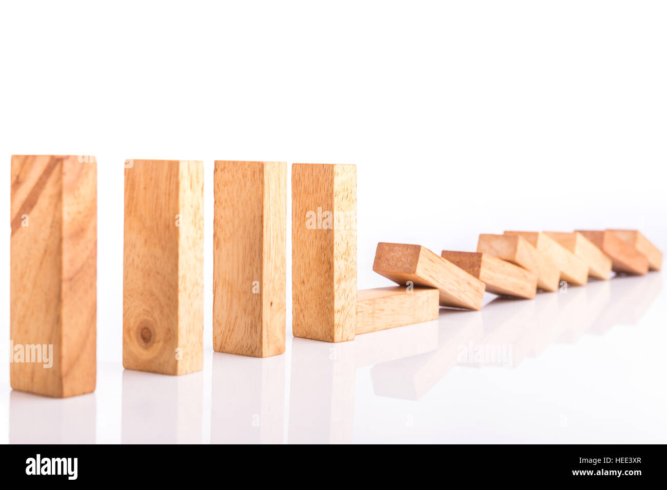Row of wooden block tower game children isolated on white background ...