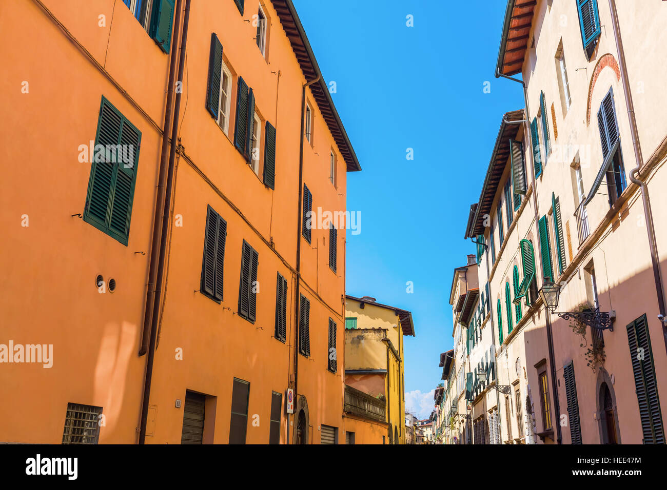 picturesque city road with old buildings in Lucca, Tuscany, Italy Stock ...