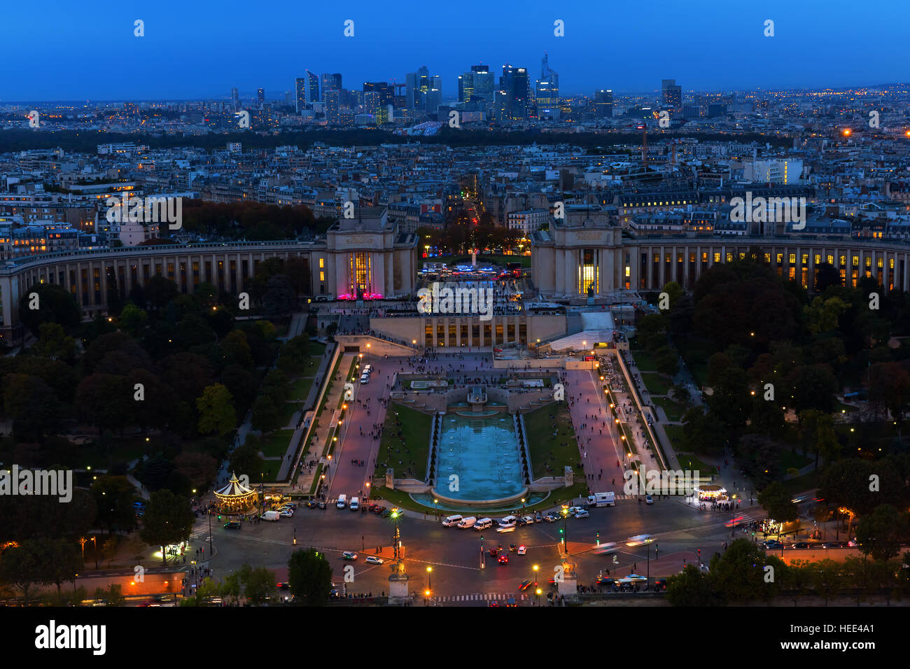 aerial view over the Trocadero Square in Paris, France, at night Stock ...