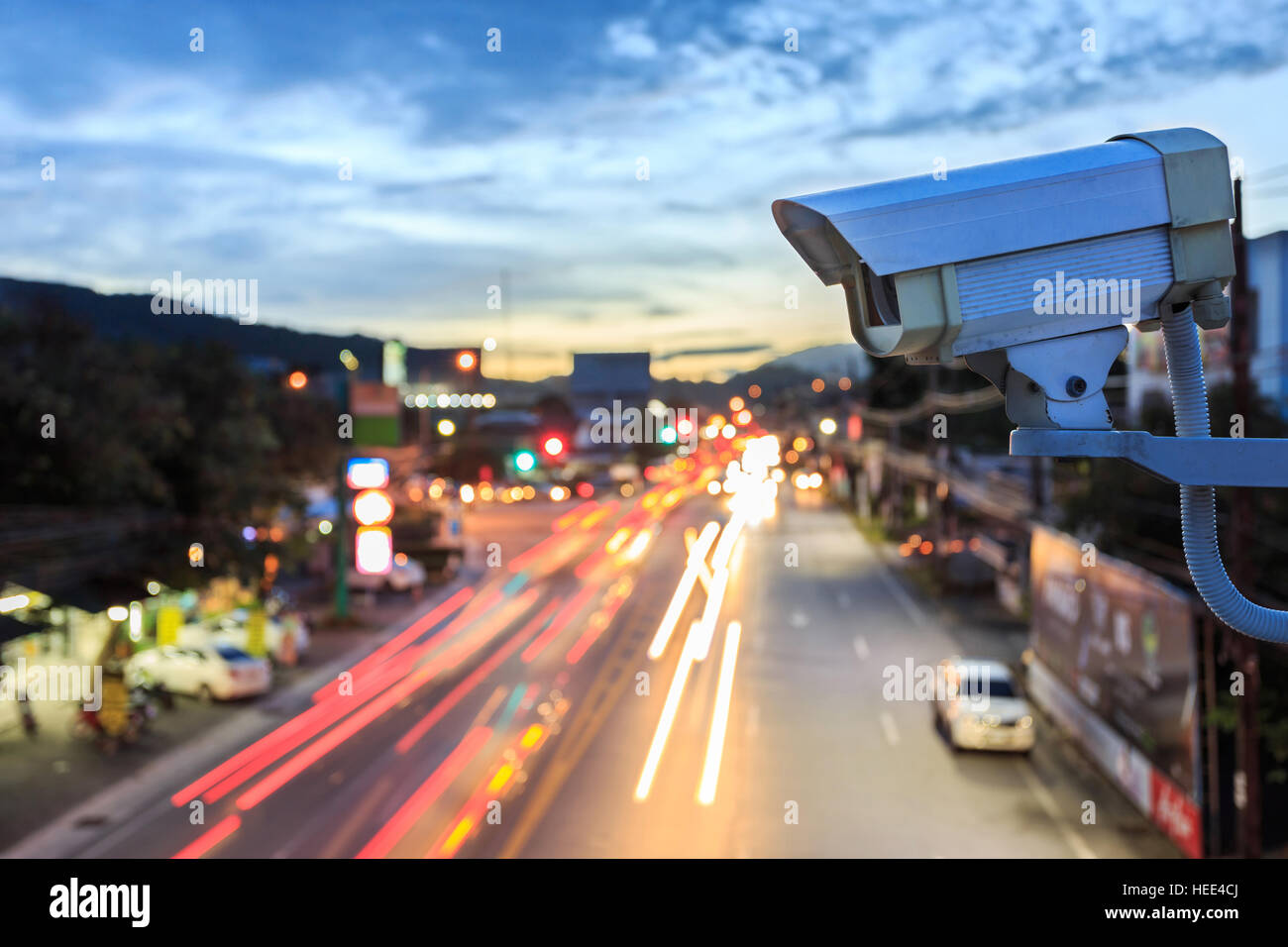 Close up Security CCTV camera operating over the road Stock Photo - Alamy