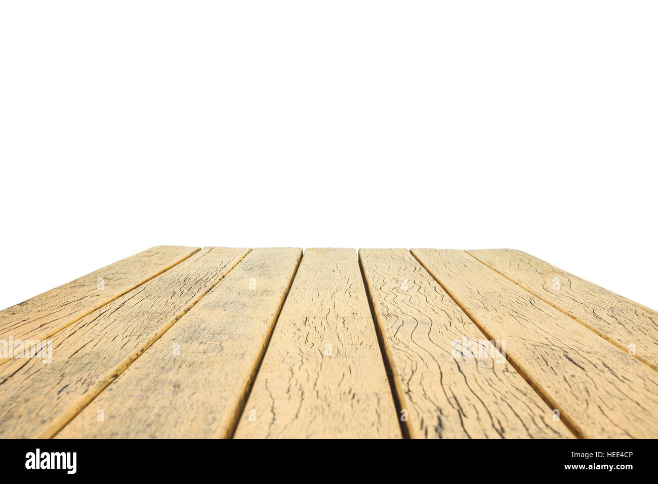 Empty top of wooden table or counter isolated on white background. For ...