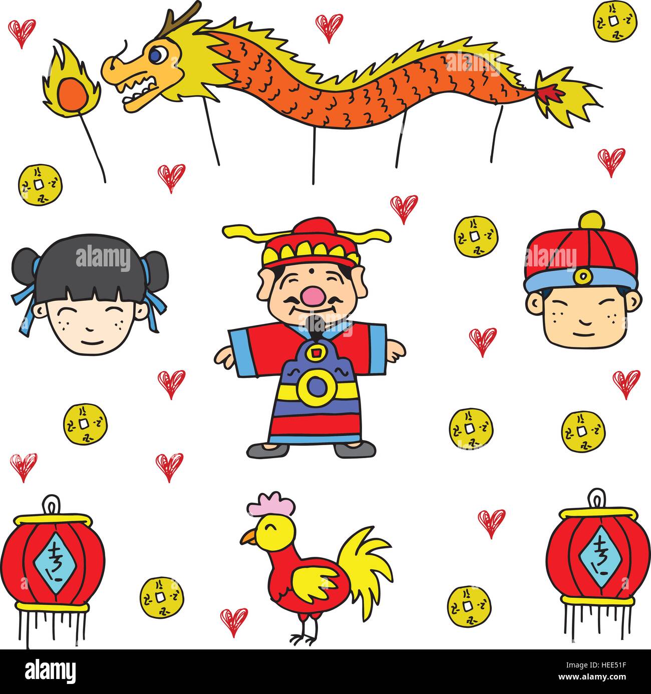 Illustration Of Chinese New Year Doodles Stock Vector Image & Art - Alamy