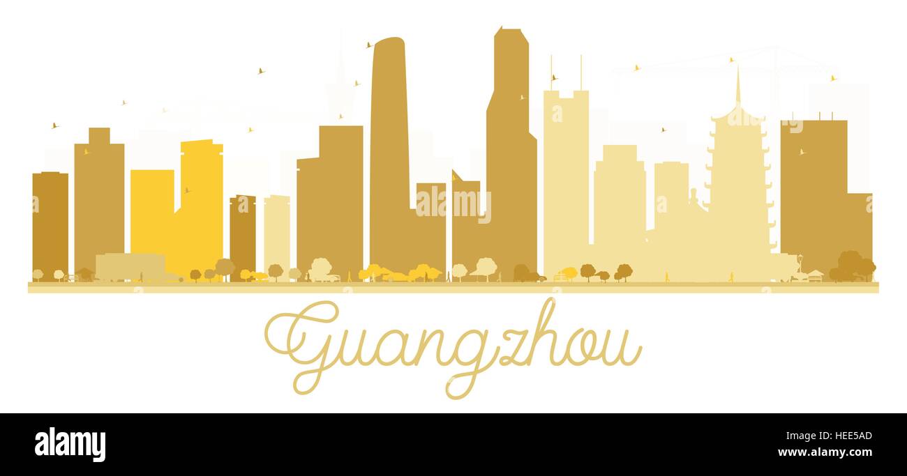 Guangzhou City skyline golden silhouette. Vector illustration. Simple ...