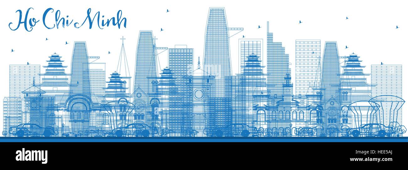 Outline Ho Chi Minh Skyline with Blue Buildings. Vector Illustration ...