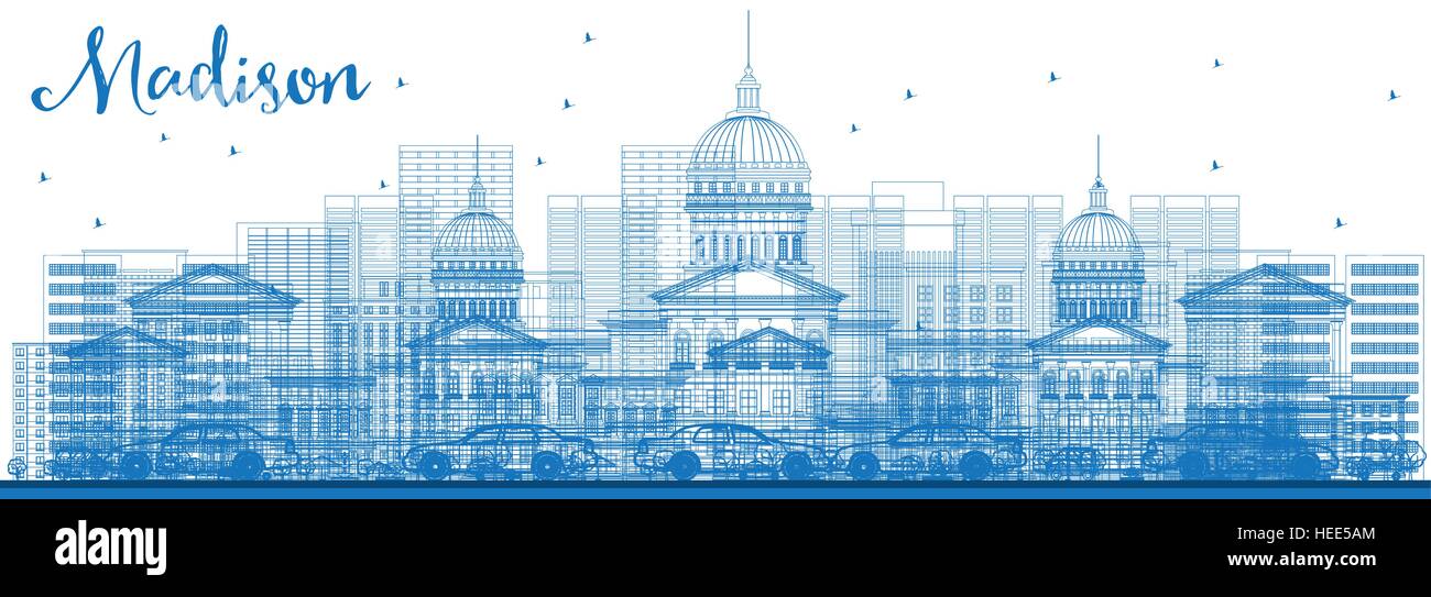 Outline Madison Skyline with Blue Buildings. Vector Illustration ...