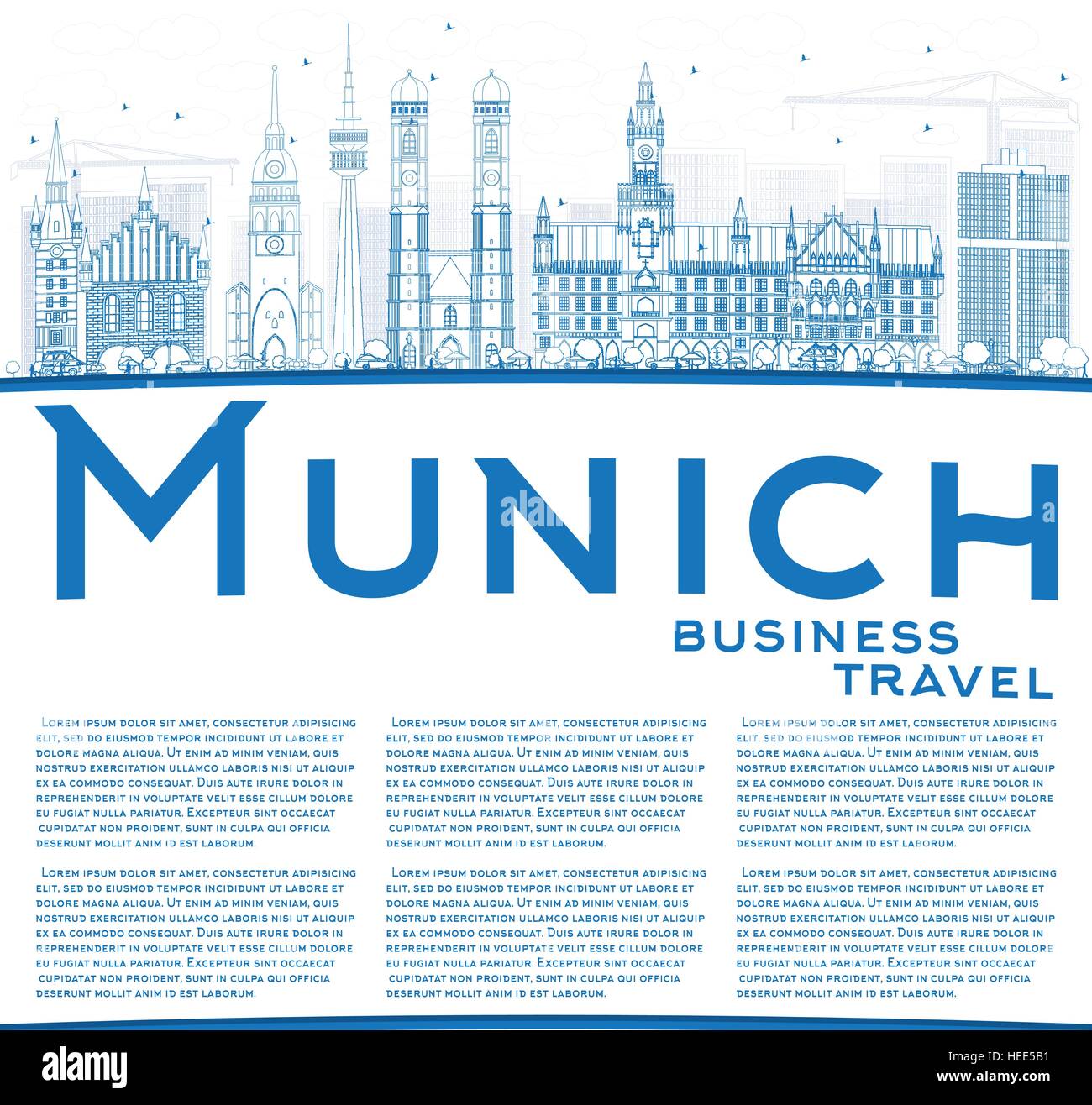 Outline Munich Skyline with Blue Buildings and Copy Space. Vector ...