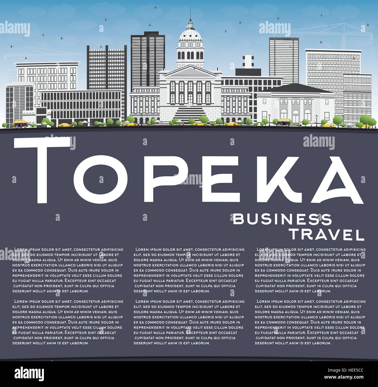 Topeka Skyline with Gray Buildings, Blue Sky and Copy Space. Vector ...
