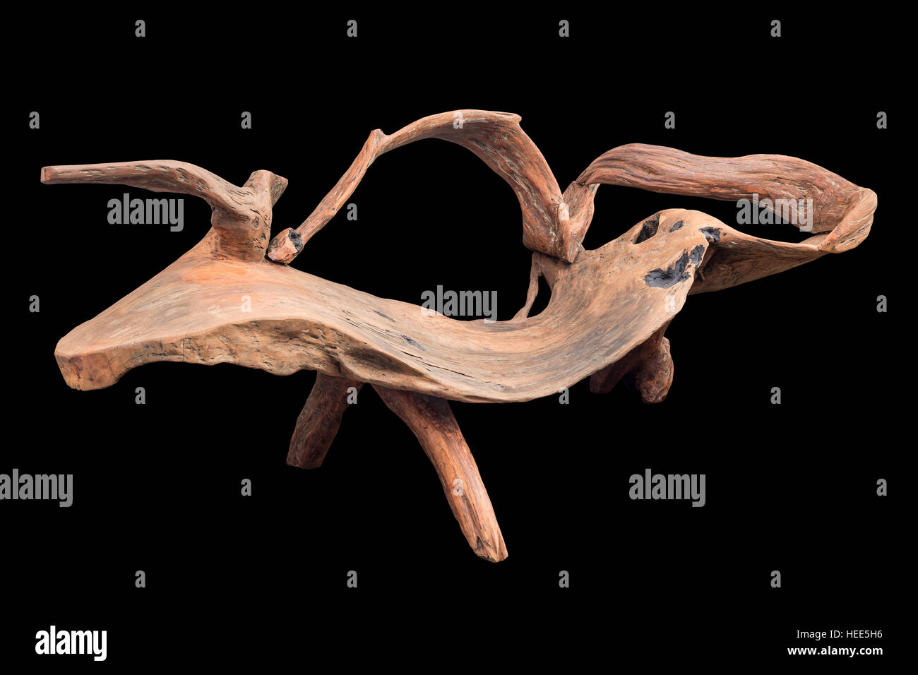 Wooden bench made from tree and root isolated on white background Stock ...