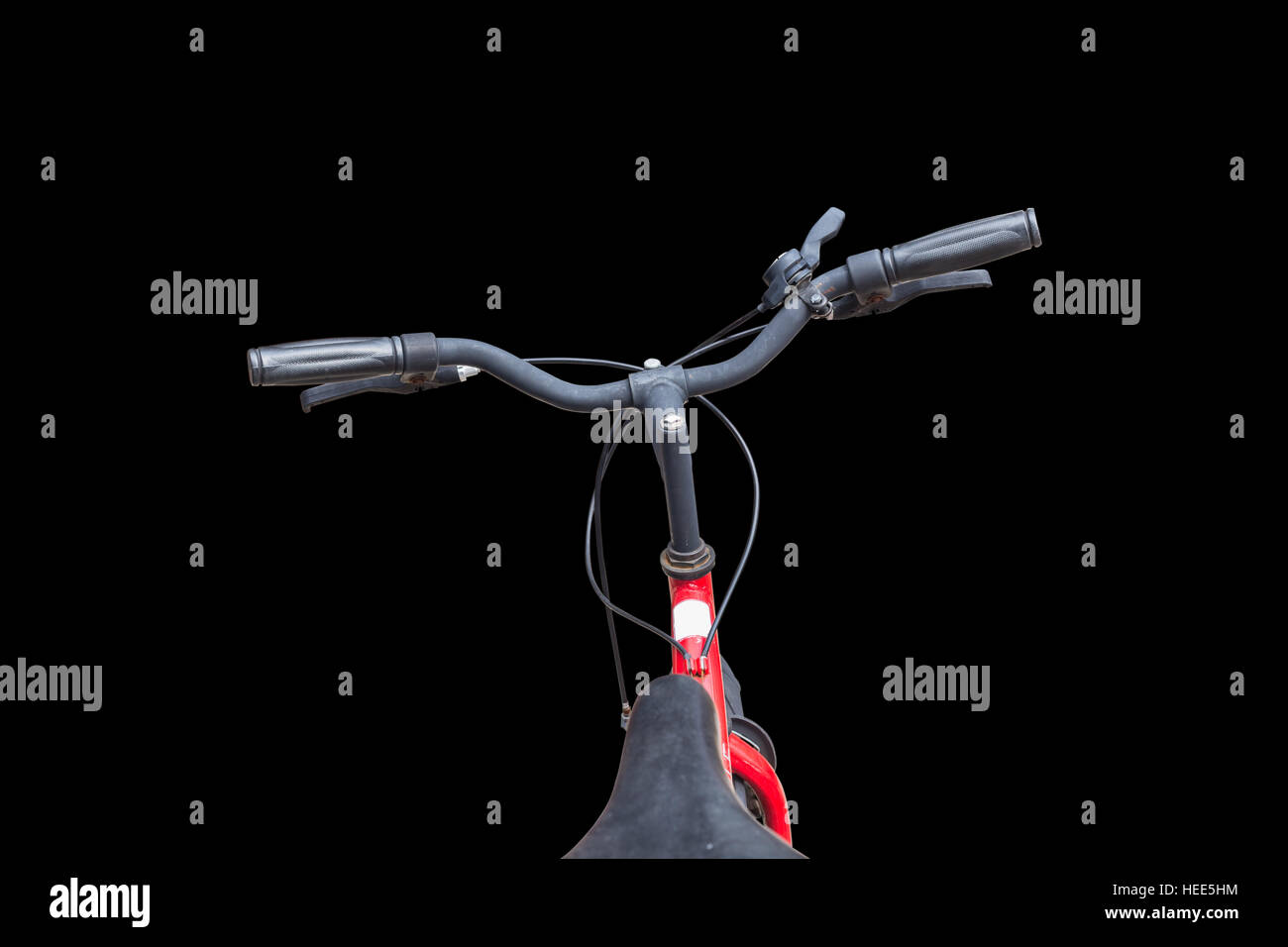 Fornt part of vintage bycicle. View from bikers eyes isolated on white ...