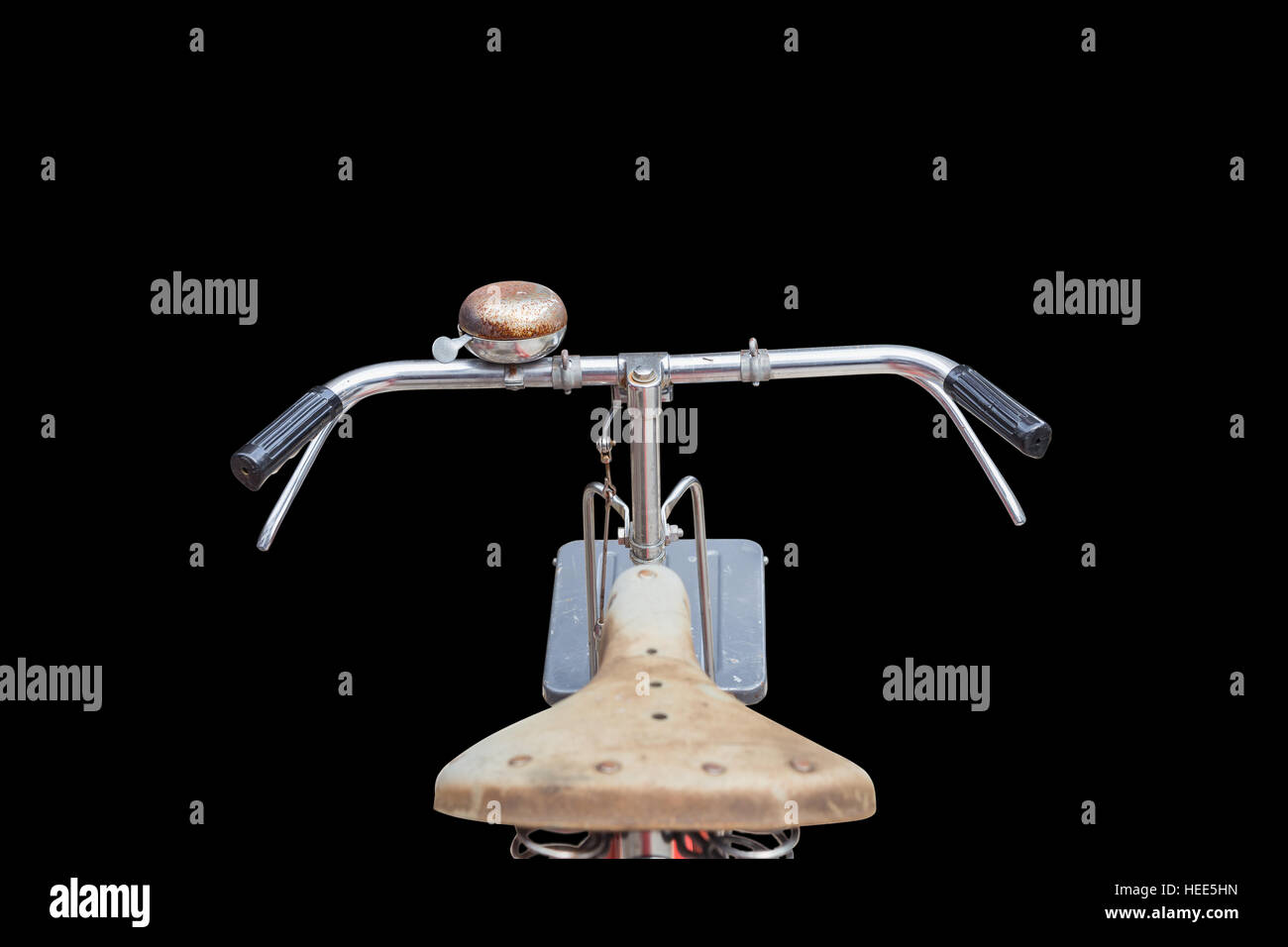 Fornt part of vintage bycicle. View from bikers eyes isolated on white ...