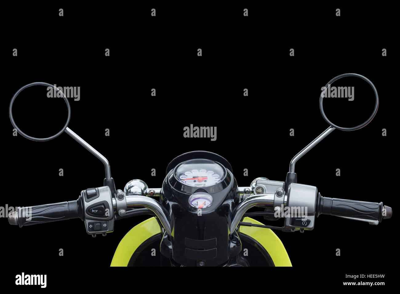 Front part of modern motorcycle view from rider, isolated on white ...