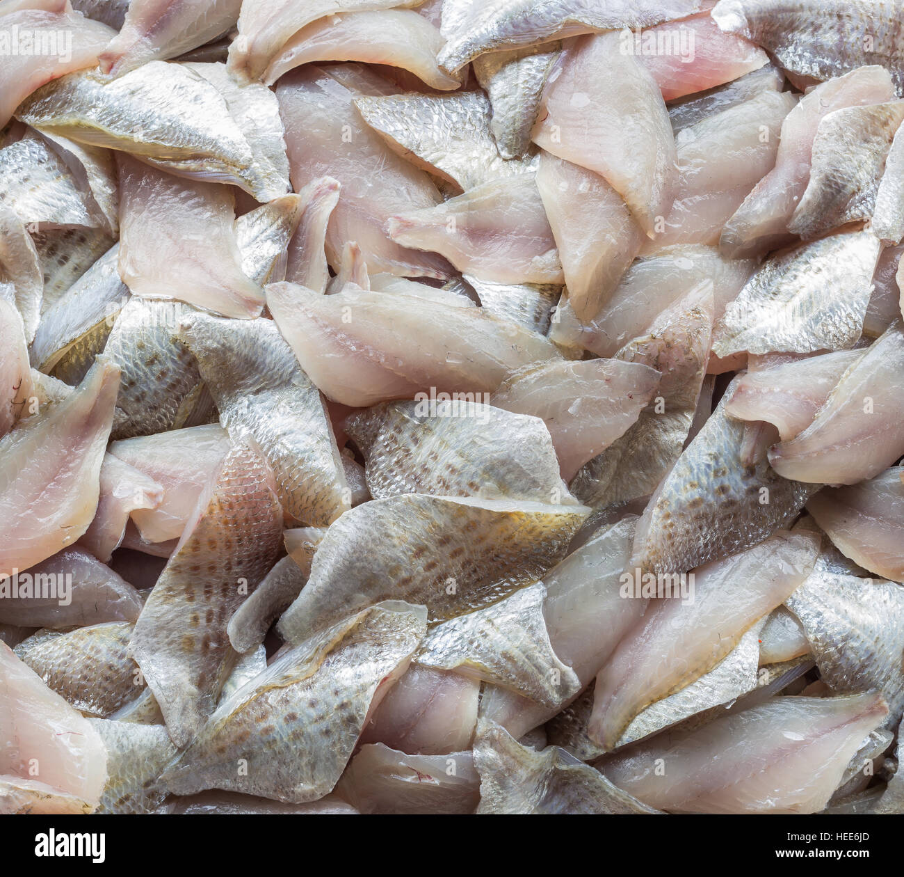Top view stack of Sliced raw, Fresh fish after filleting. Food ...