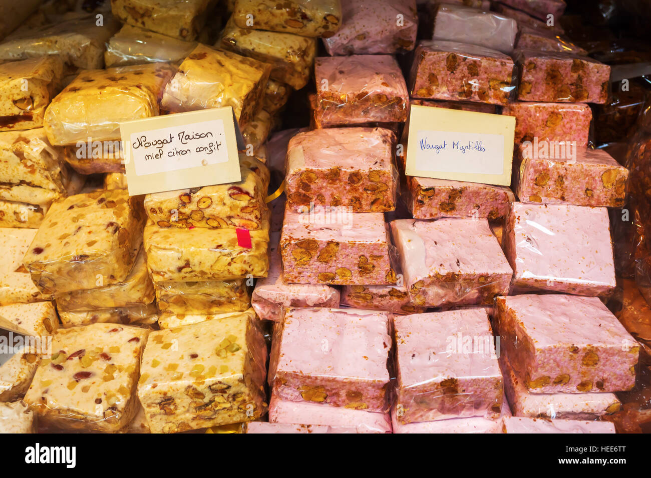 nougat in the display of a French confectionery shop Stock Photo - Alamy