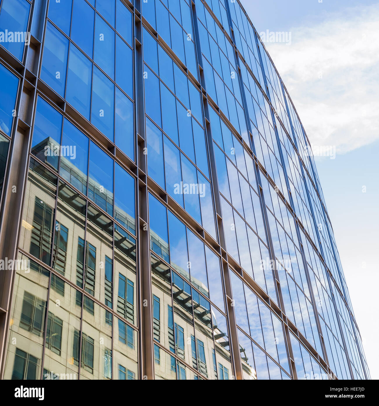 window reflections at the glass facade of an office building Stock ...