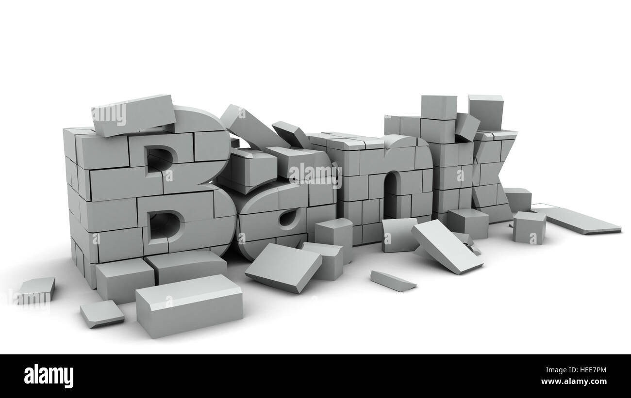 3d illustration of bank collapse concept, over white background Stock ...