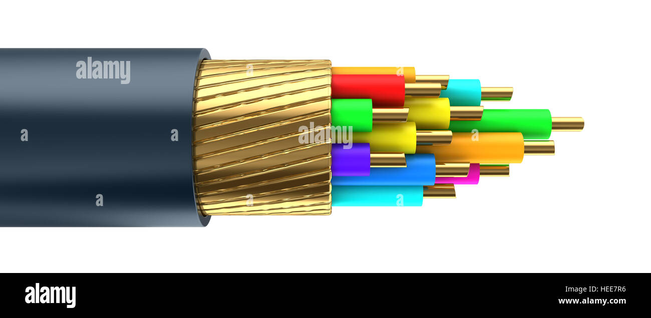 3d illustration of data cable inside structure, isolated over white ...