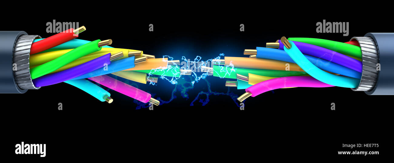 3d illustration of electrical spark inside cable break Stock Photo - Alamy