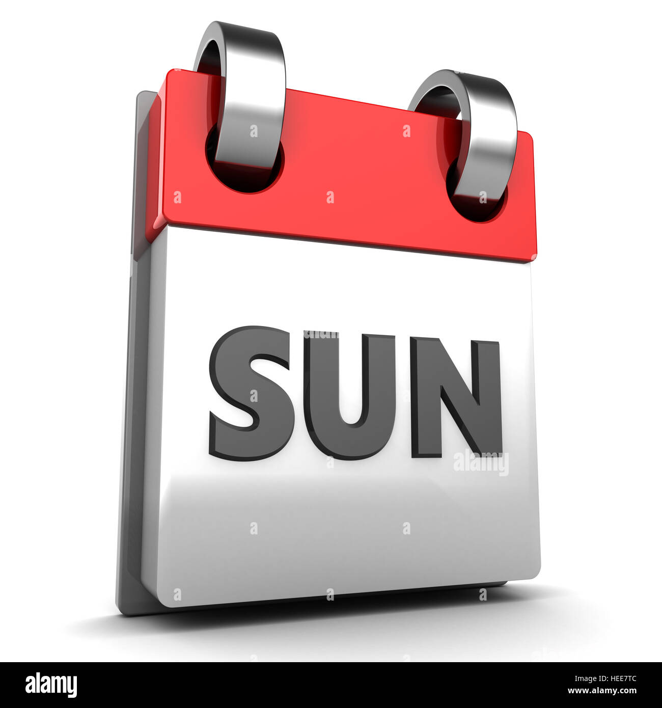 3d illustration of calendar with sunday page, over white background ...