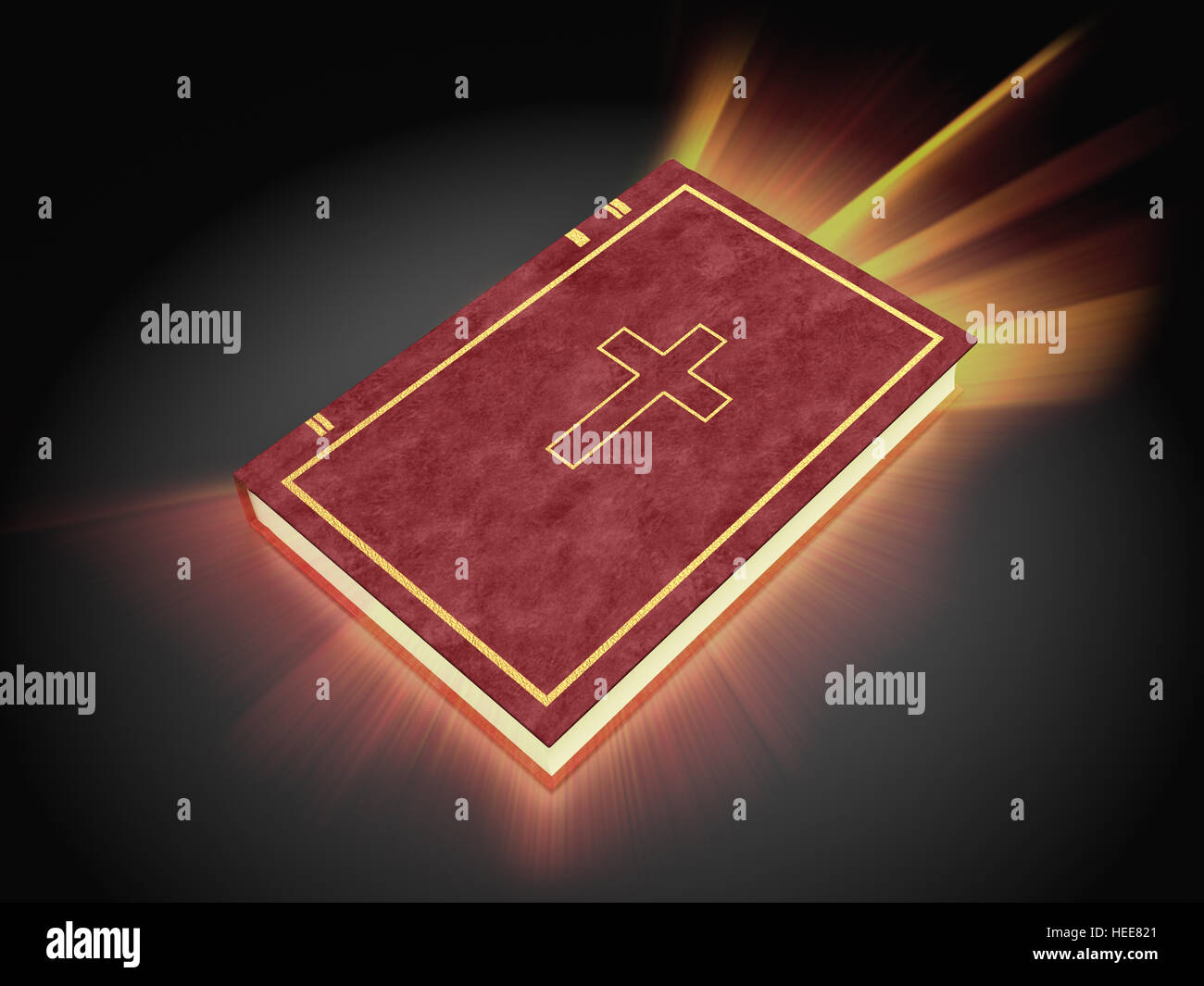 3d illustration of shining holy bible, over dark background Stock Photo ...