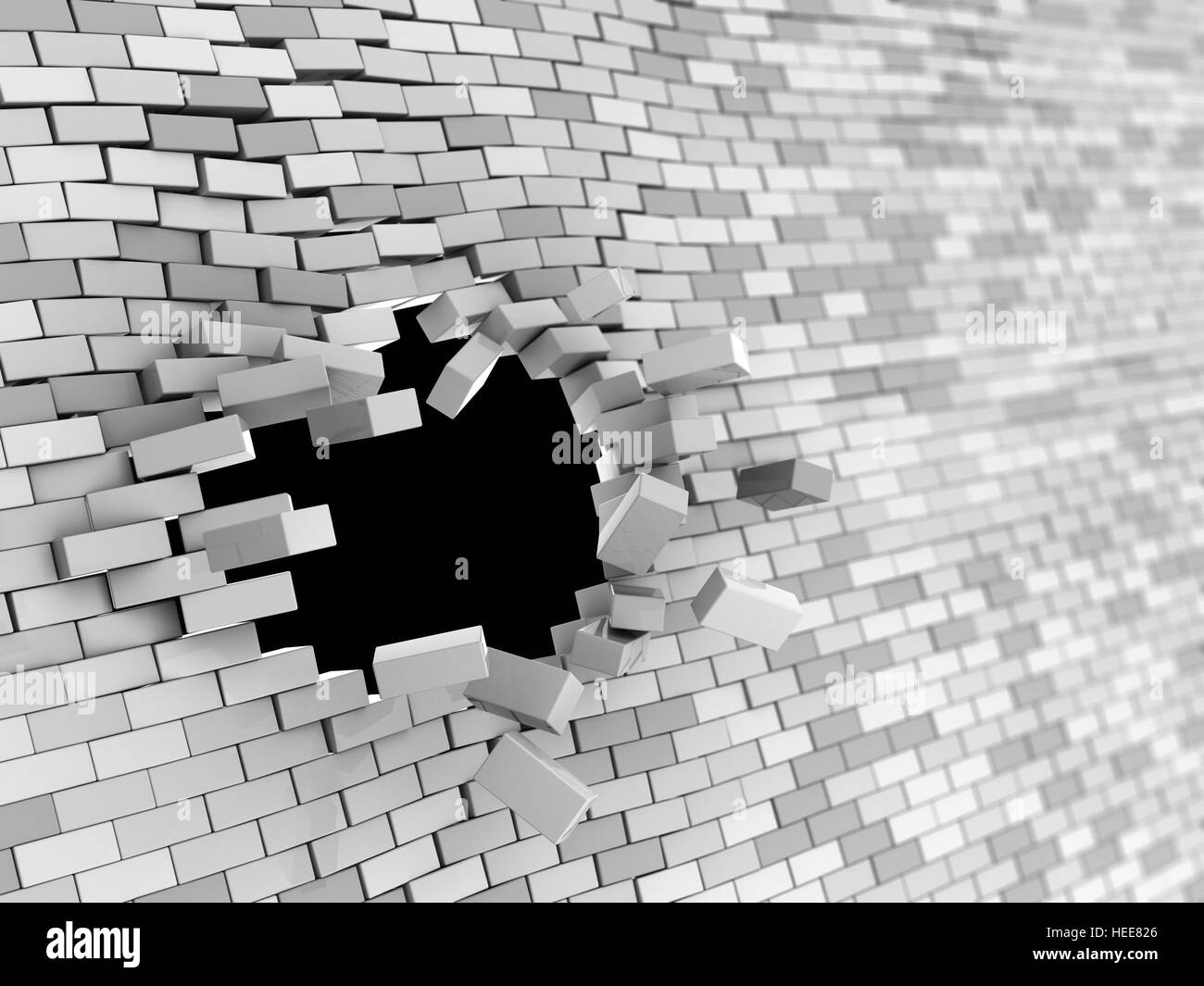 abstract 3d illustration of brick wall hole crash Stock Photo - Alamy