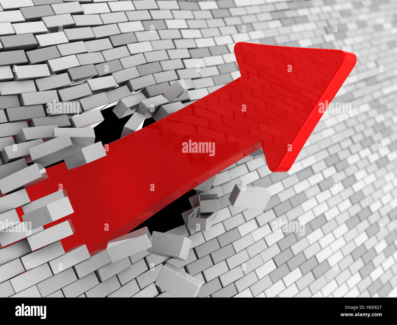 abstract 3d illustration of red arrow breaking wall Stock Photo - Alamy
