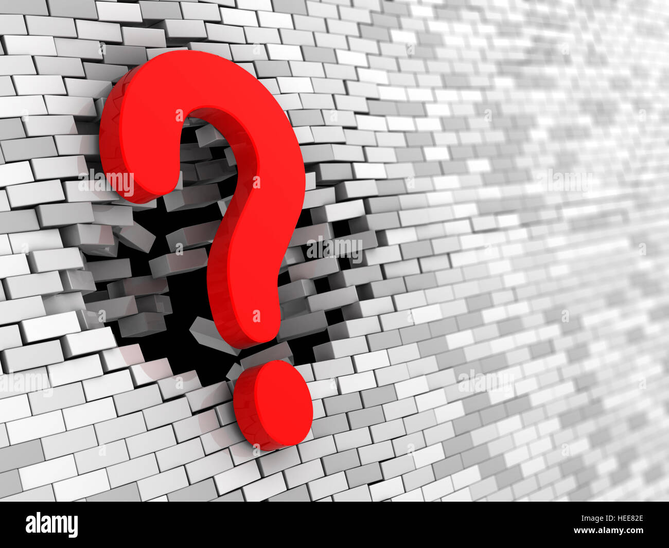 3d illustration of question symbol hitting brick wall Stock Photo - Alamy