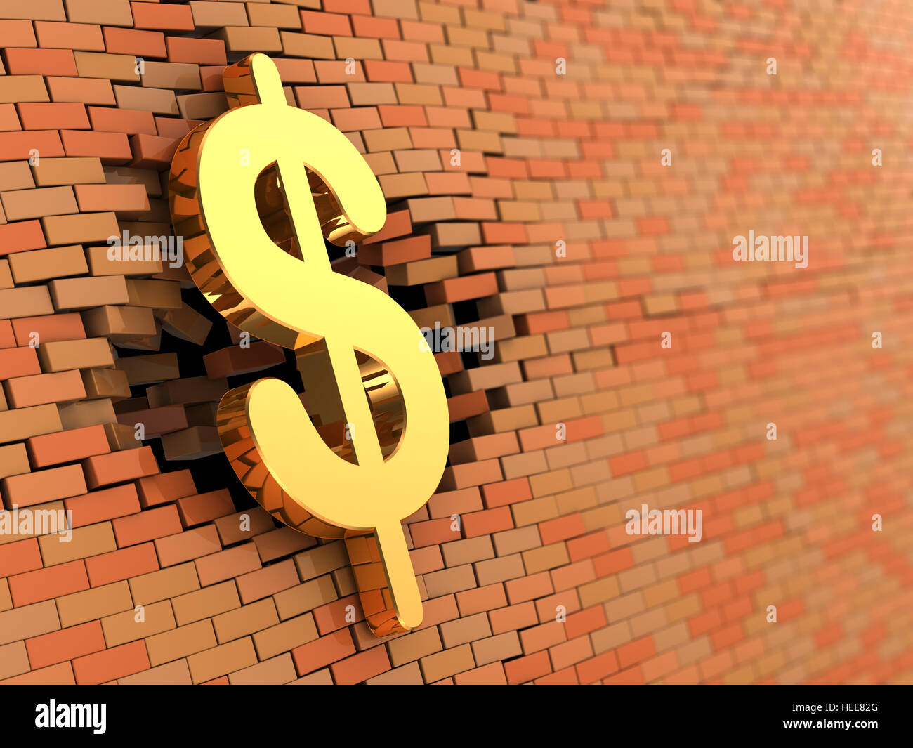 abstract 3d illustration of dollar symbol hit brick wall Stock Photo ...
