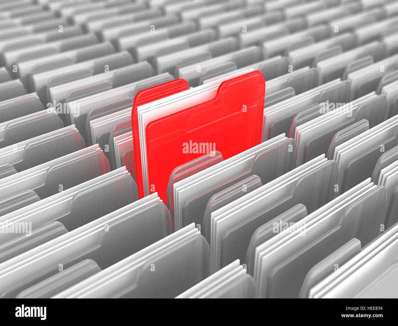 3d illustration of many folders and one red, data searching concept ...
