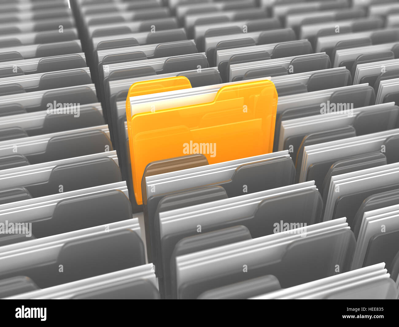 3d illustration of folders and one selected, finded file concept Stock ...