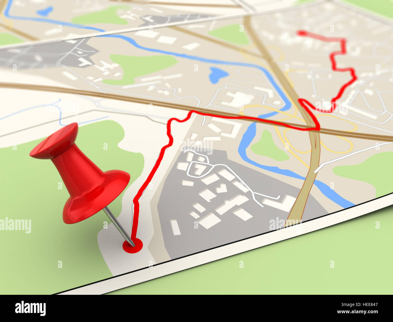 3d illustration of map with pin in route destination Stock Photo - Alamy