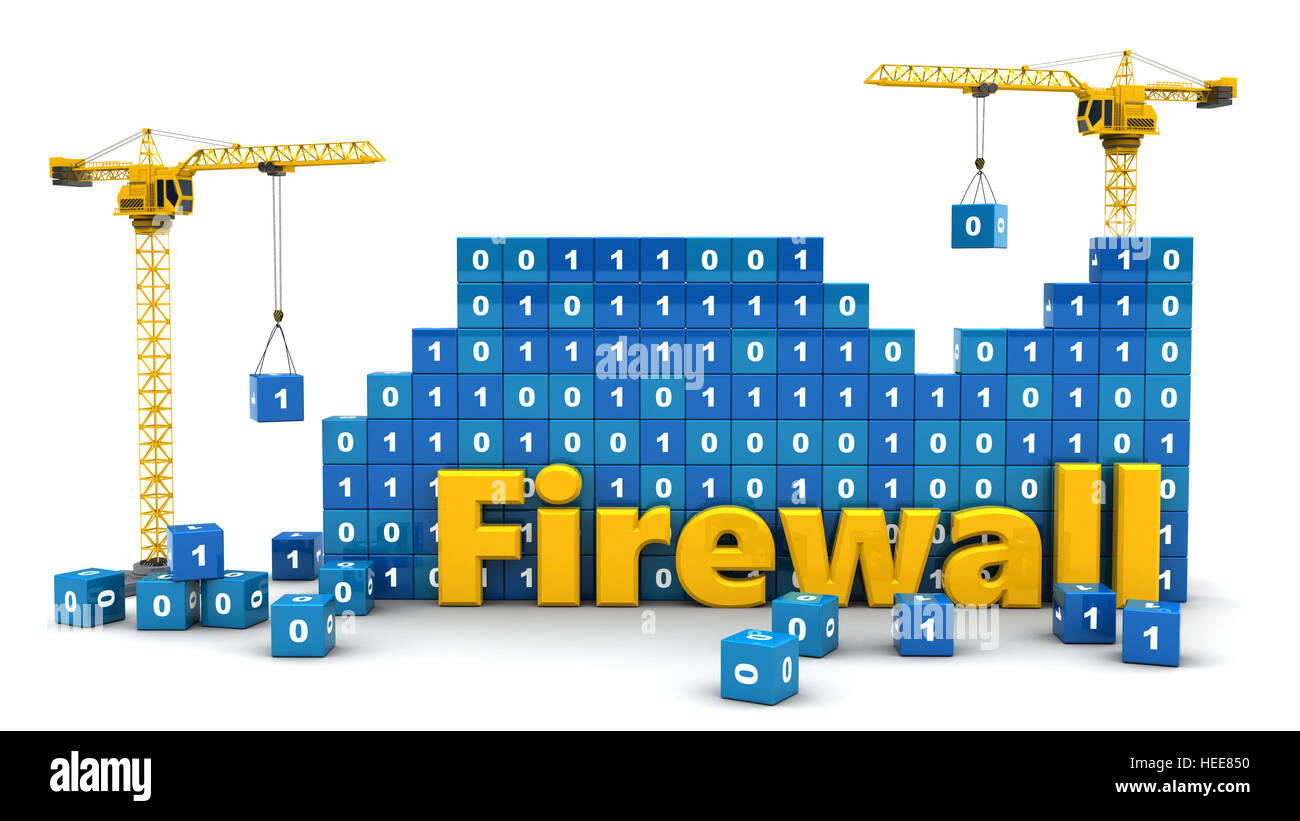 3d illustratiion of two cranes building firewall from binary code Stock ...