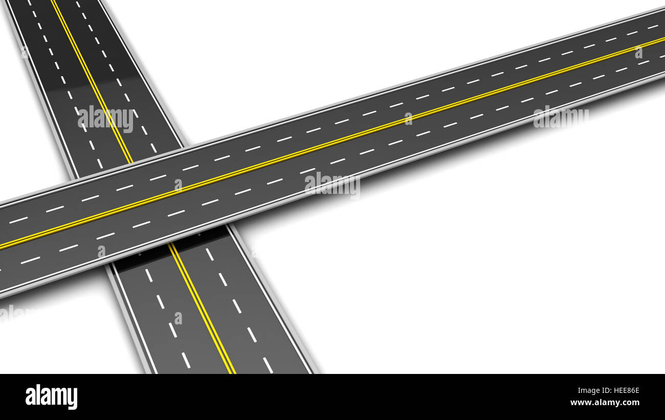 3d illustration of two roads cross over white background Stock Photo ...