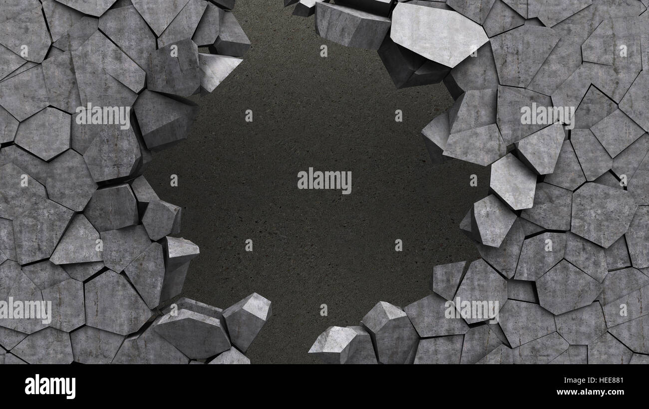 3d illustration of concrete wall hole Stock Photo - Alamy