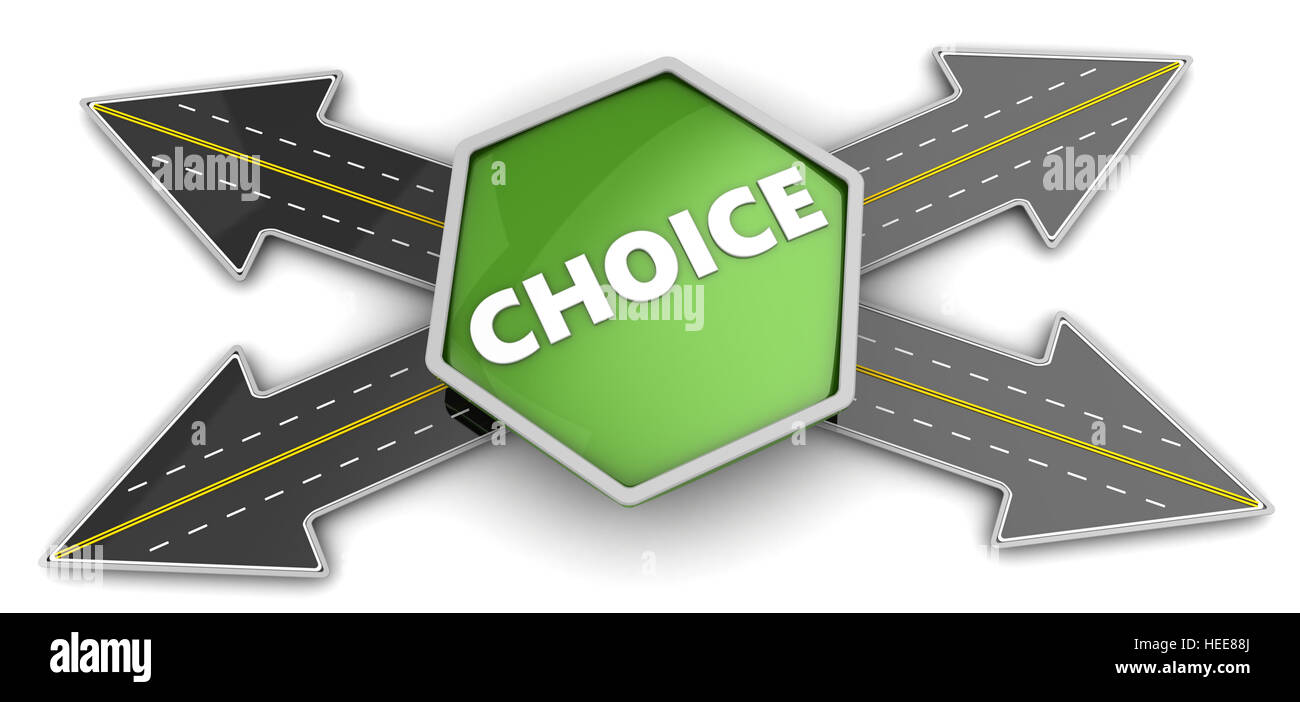 3d illustration of asphalt road with arrow and choice sign Stock Photo ...