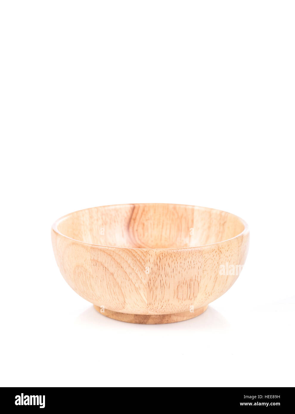 Close up empty wooden bowl isolated on white background Stock Photo - Alamy