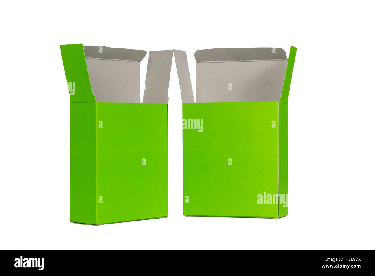 Two green Box with lid open or green paper package box isolated on ...