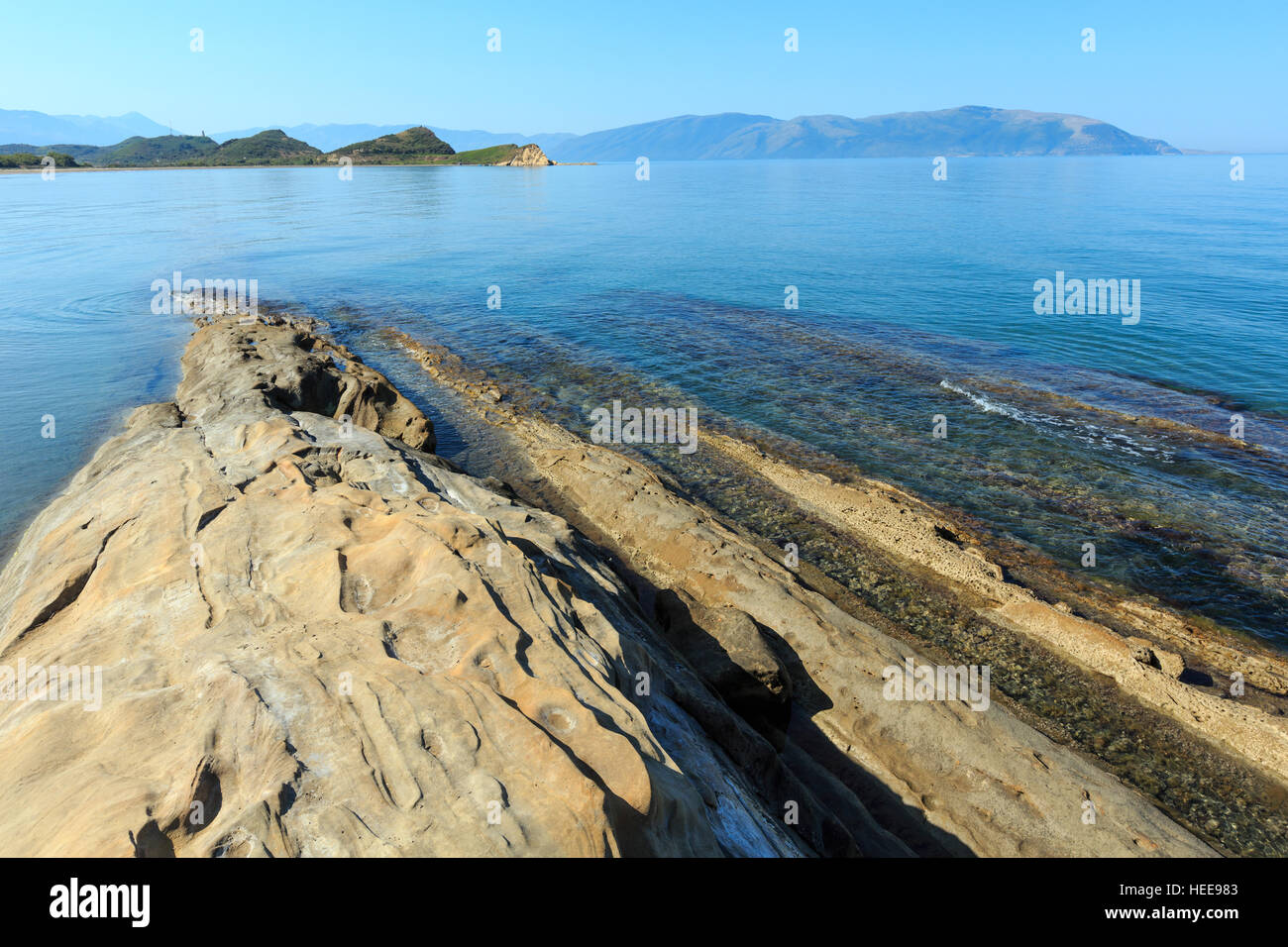 Morning sea rocky coast landscape (Narta Lagoon, Vlore, Albania Stock ...