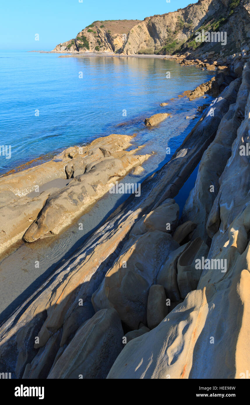 Morning sea rocky coast landscape (Narta Lagoon, Vlore, Albania Stock ...