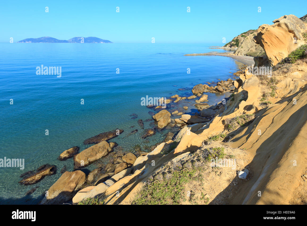 Morning sea rocky coast landscape (Narta Lagoon, Vlore, Albania Stock ...