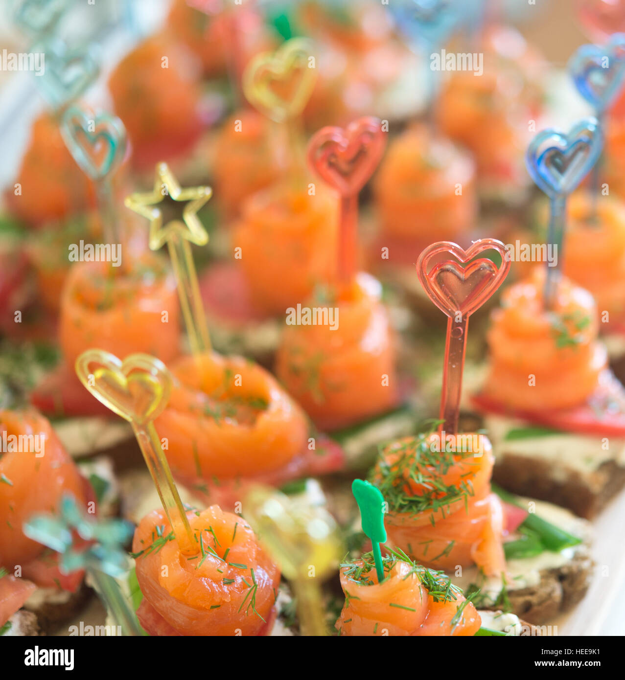 canapes with red fish(focus on sticks Stock Photo - Alamy