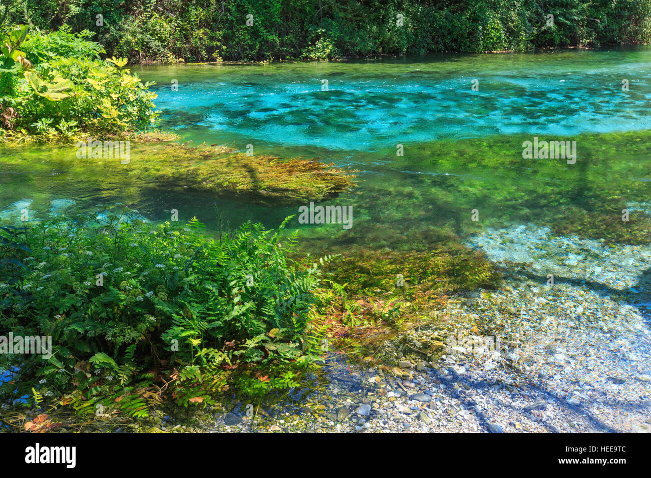 Blue Eye (water spring) with clear blue water summer view (near Muzine ...
