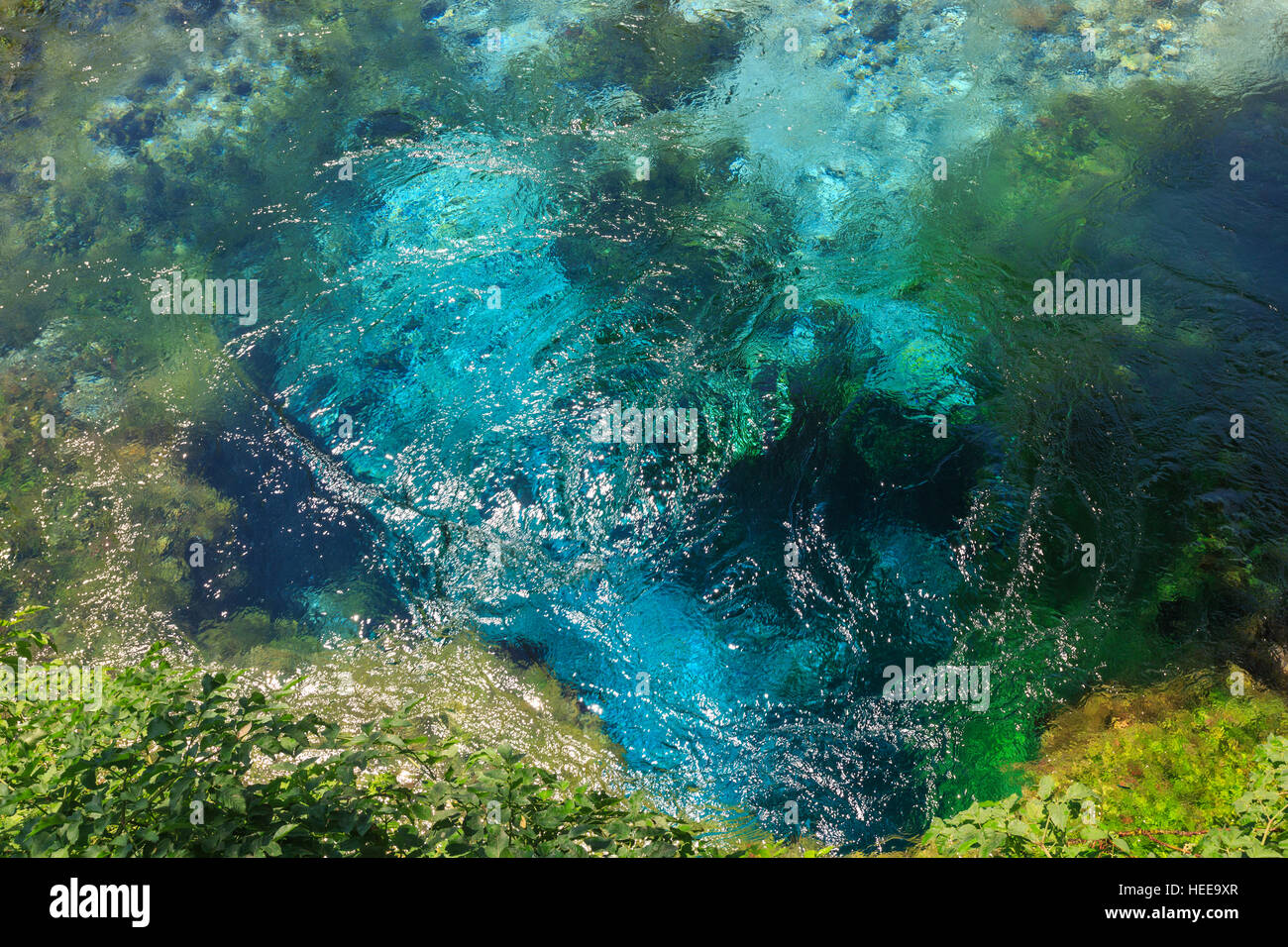 Blue Eye (water spring) with clear blue water summer view (near Muzine ...