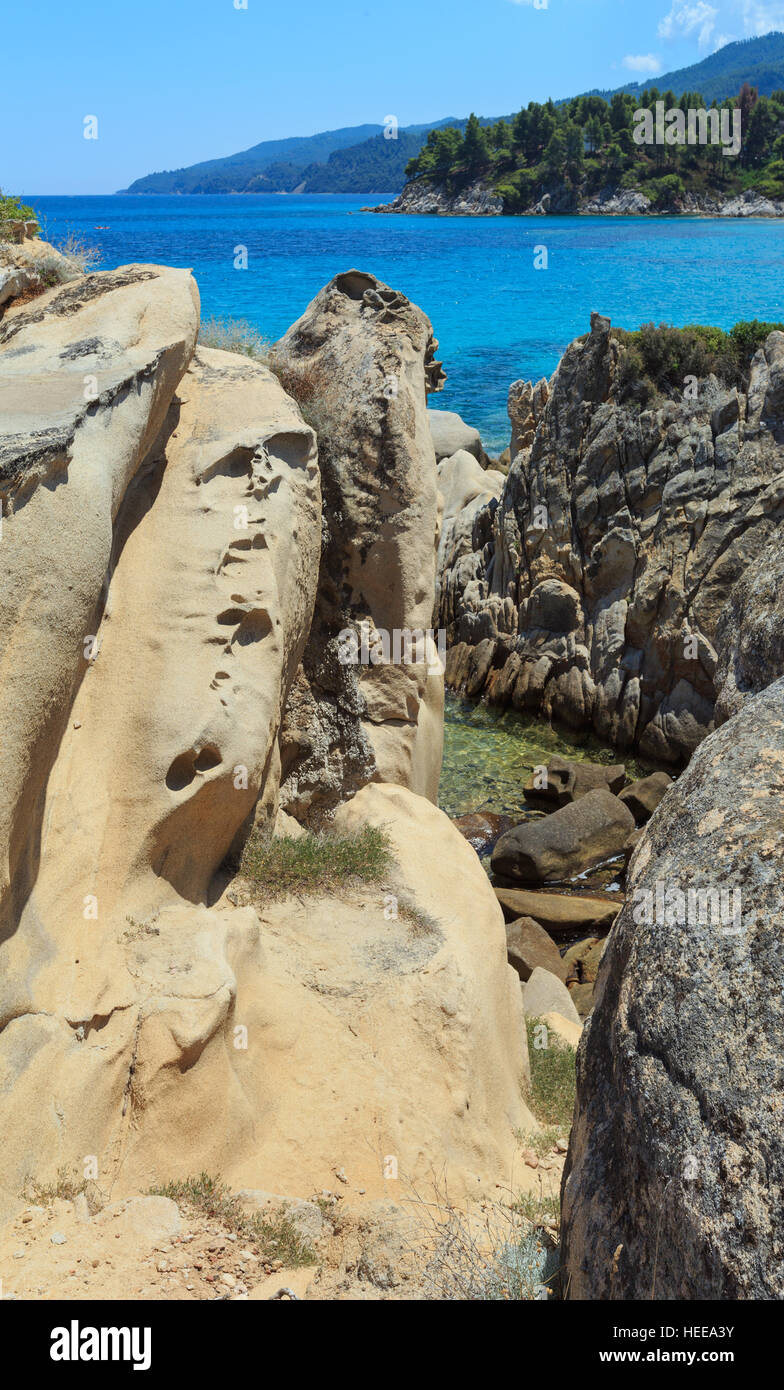 Aegean sea coast landscape, near Karidi or Karydi beach (Chalkidiki ...